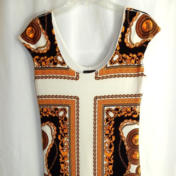 eva varro | Dresses | Eva Varro White Black Gold Knit Dress In Size M ...